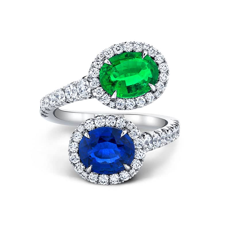 Oval Shaped Emerald Sapphire Embrace Ring