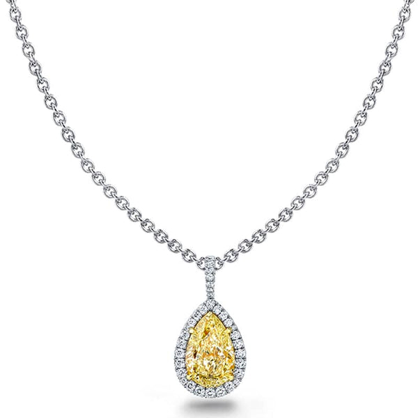 Fancy Yellow Pear Shaped Diamond Drop Necklace
